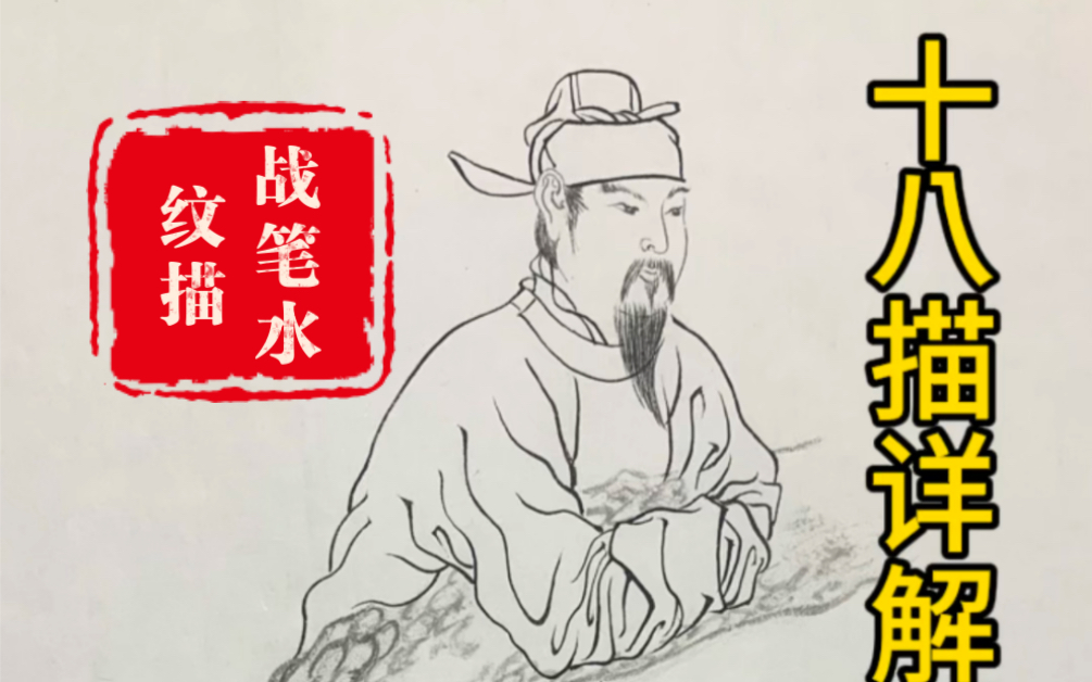 ...国画十八描|用线说话❗️战笔水纹描是由五代画家周文矩为表现布衣...