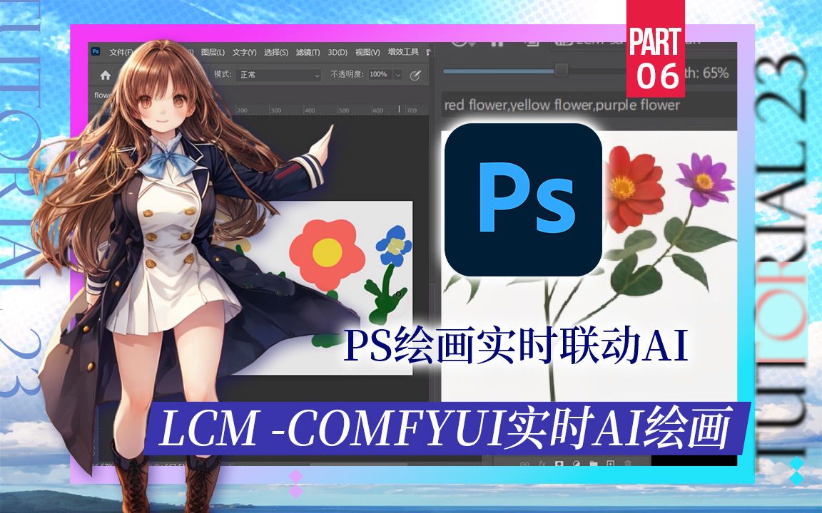 PS也能实时线稿上色AI !23.LCM-Krita 实时AI绘画 - 6.PS 联动 comfyUI