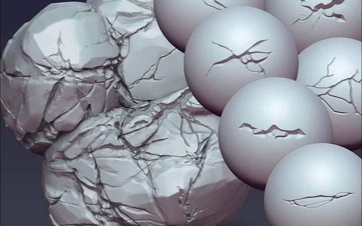 38款zbrush岩石墙壁裂缝裂痕Alpha笔刷zb岩石笔刷