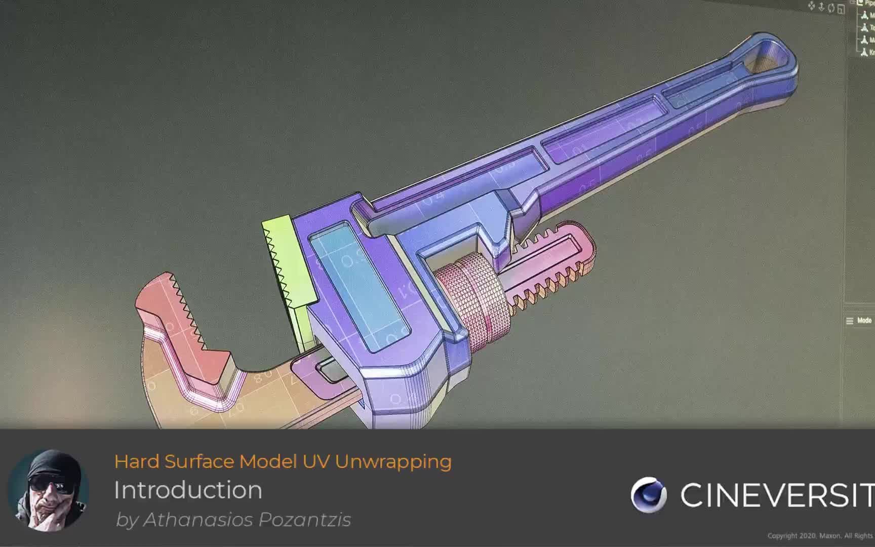 【C4D教程】R23 硬表面UV展开新功能实战案例,活动扳手UV展开【...
