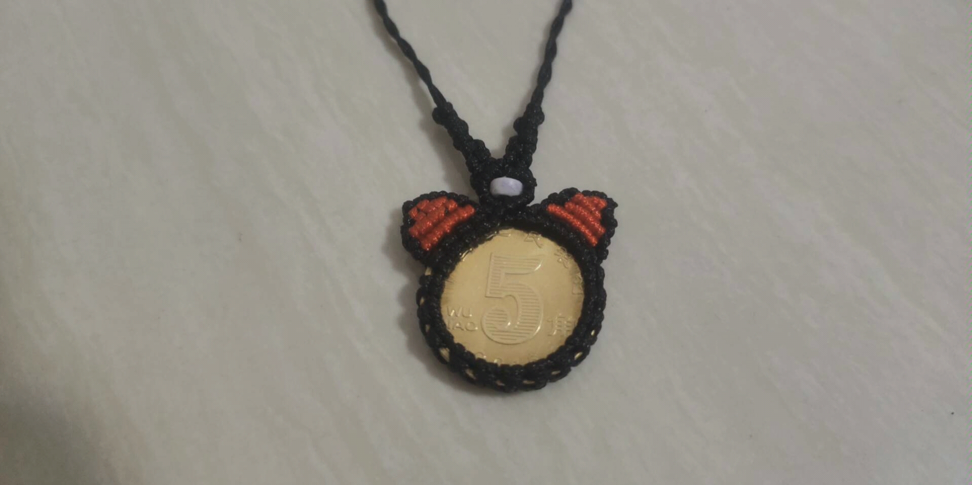 小猫硬币项链编织过程(二),项链绳子编织