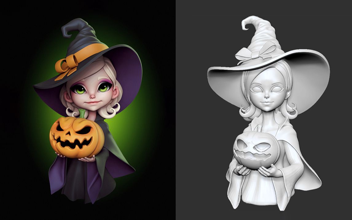 ...教程】二次元魔法少女全身手办模型雕刻,zbrush角色建模/上色技巧