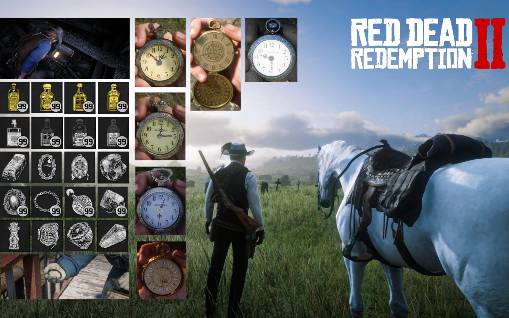 荒野大镖客2:特殊饰品,全怀表,金条等收集,含无限拿取传说皮毛,护符...