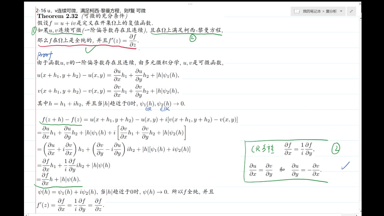复分析第2-2讲 复可微性,柯西-黎曼方程