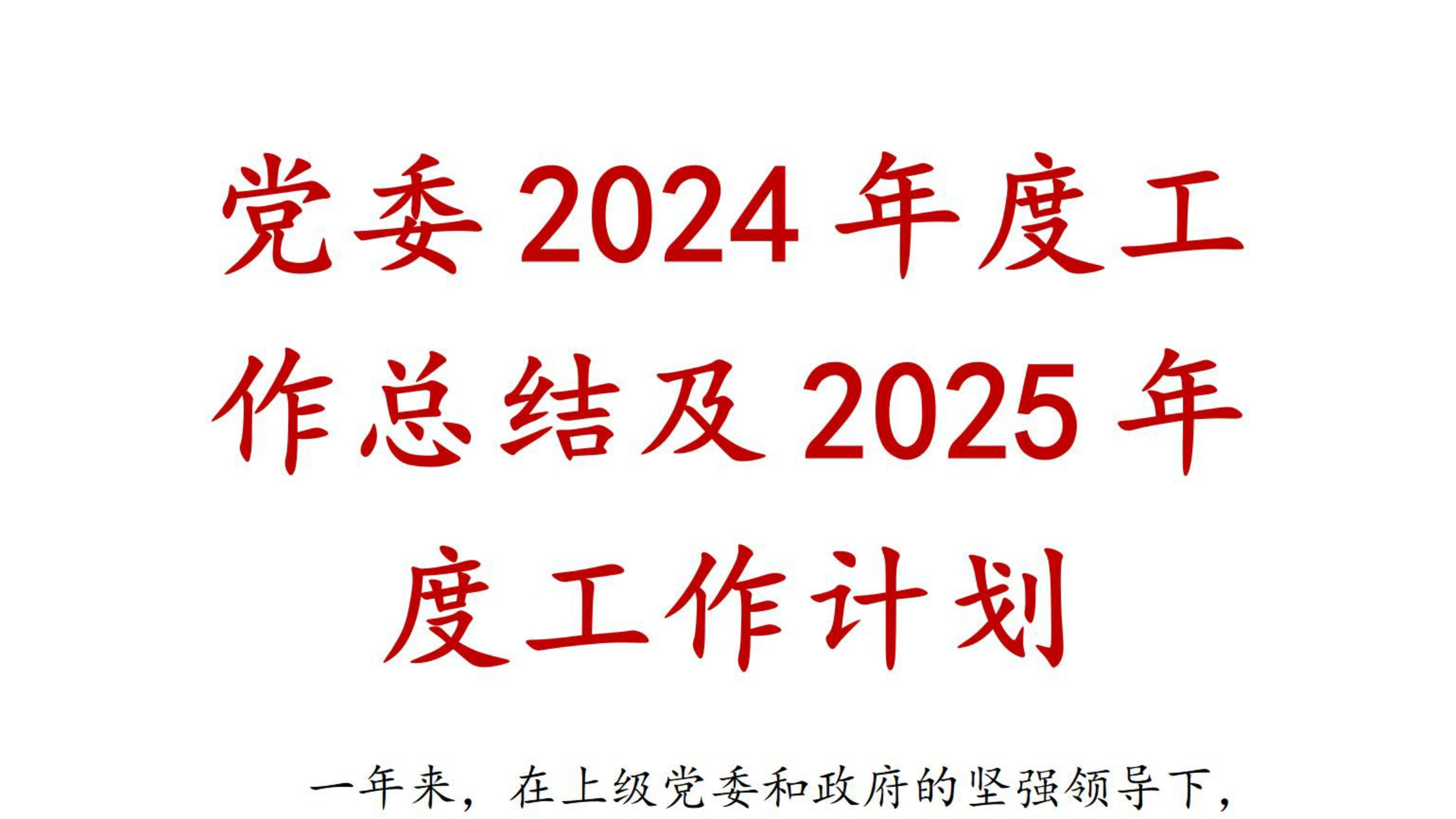 党委2024年度工作总结及2025年度工作计划