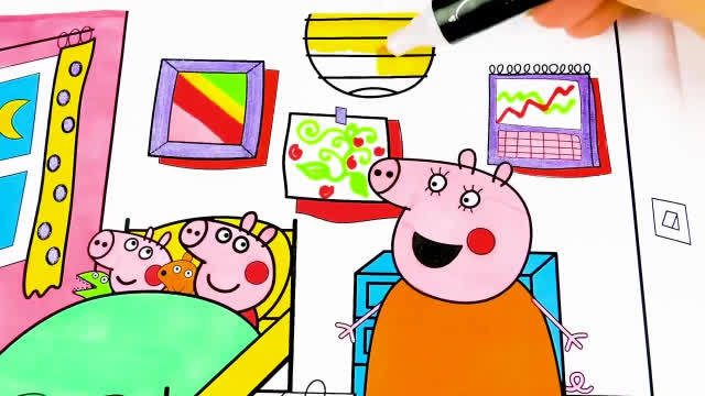 猪妈妈给小猪佩奇布置的房间儿童卡通简笔画
