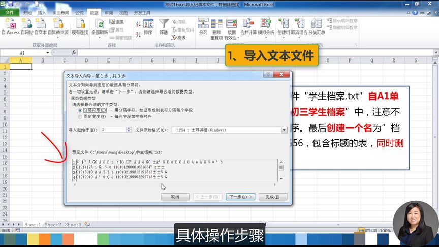 大学生计算机二级Excel,导入记事本文件,创建表#知识青年#