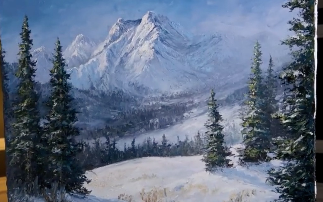 【刮刀油画技法】-雪山油画风景绘画过程