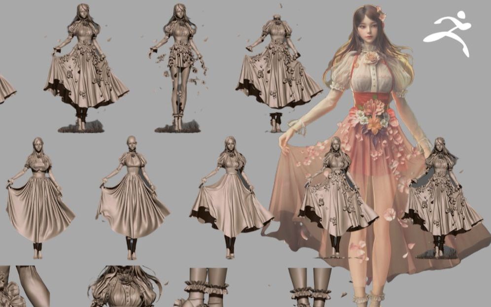 【ZBRUSH+MD】女性角色模型制作,服装布料软件教学,模型雕刻教学,...