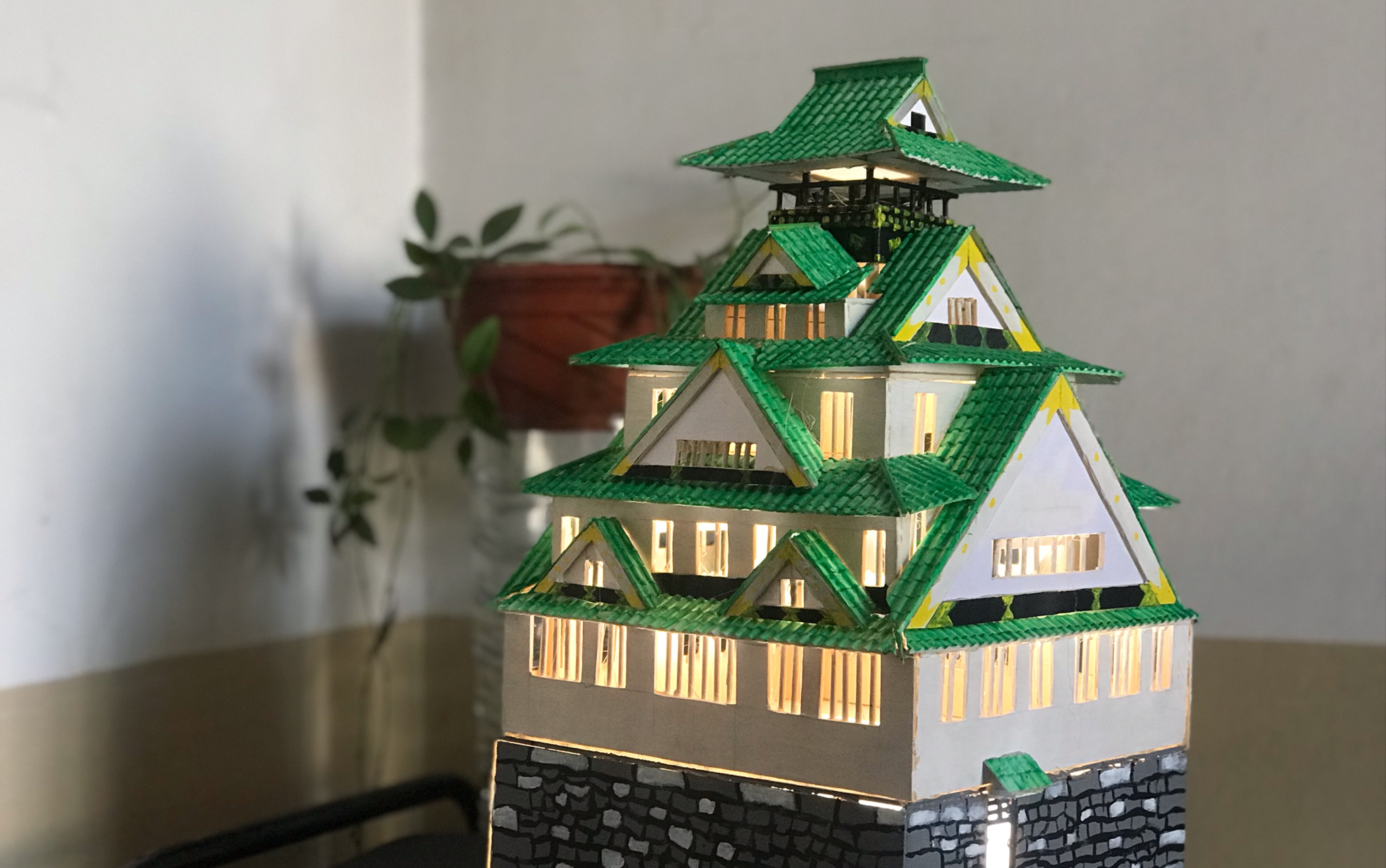 [木头,pvc,丙烯颜料]自制日本大阪城堡的建筑模型修复-从碎片重新开始