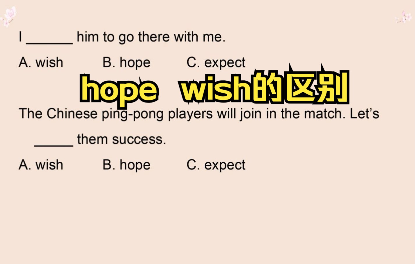 辨析:hope; wish; expect,希望的区别~