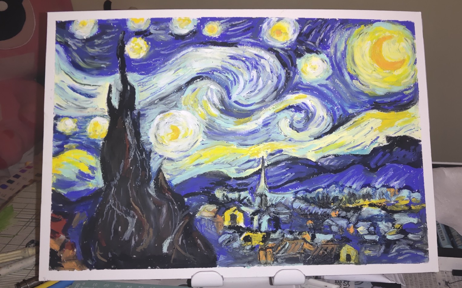 【油画棒教程】梵高的星月夜part2