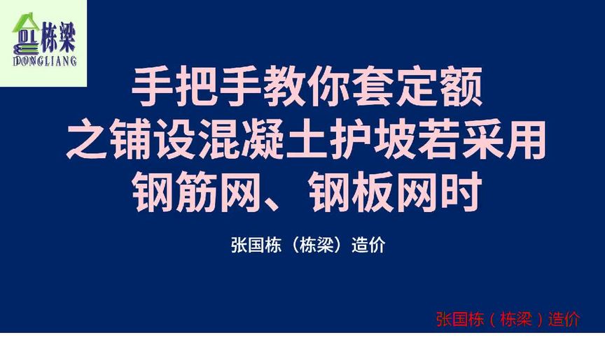 张国栋栋梁造价手把手教你套定额铺设混凝土护坡采用钢筋网钢板网