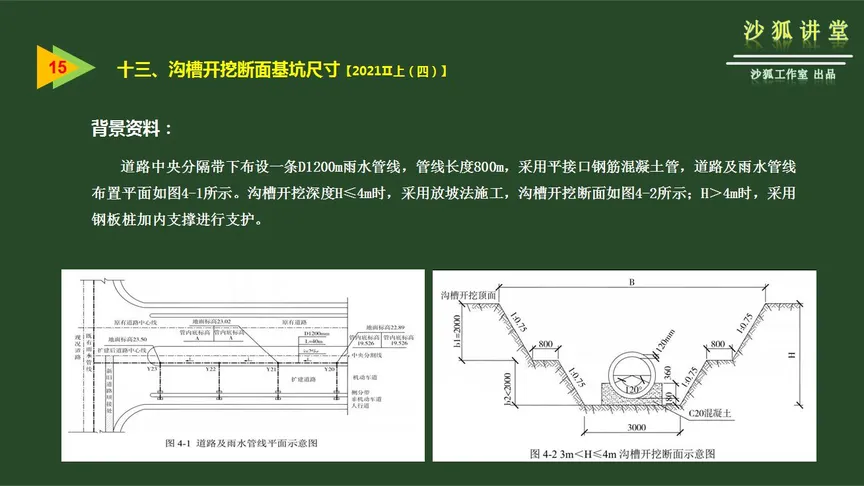 二建市政案例计算专题课-16(沟槽开挖断面基坑尺寸)