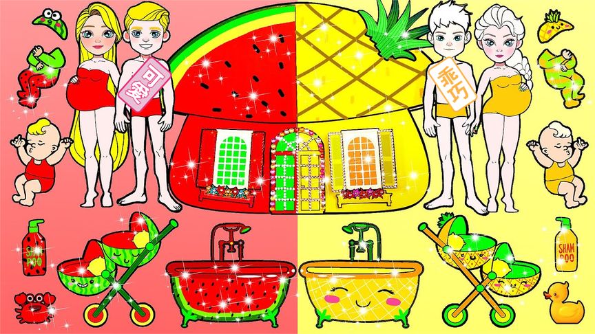 公主装扮动画片,睡美人和爱莎公主为双胞胎宝宝设计房间,真可爱