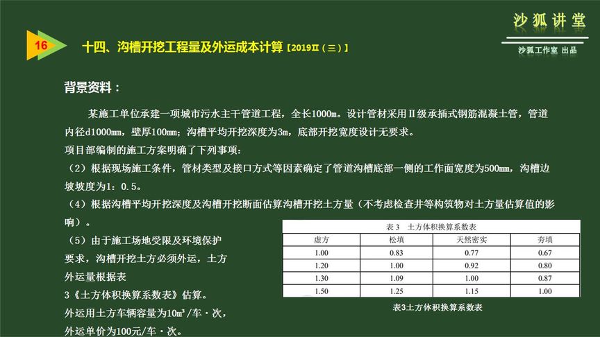二建市政案例计算专题课-17(沟槽开挖工程量及外运成本计算)