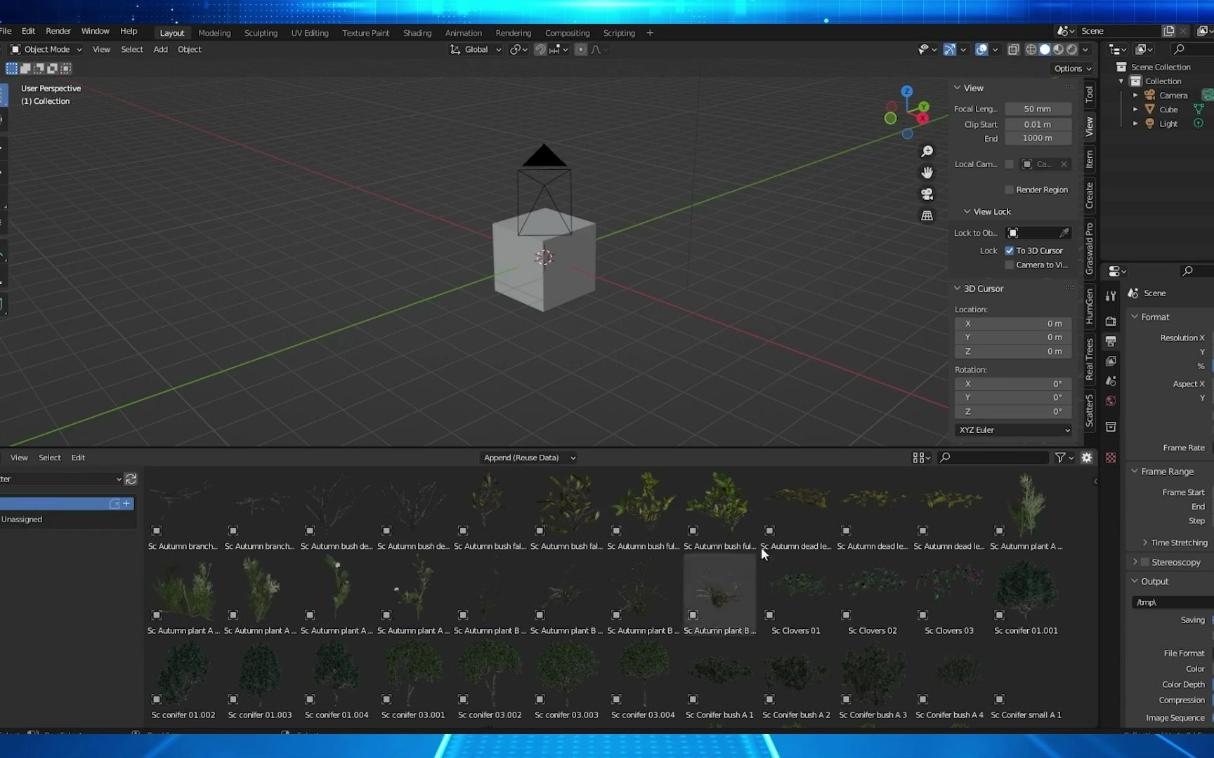 Blender插件 Scatter 5.31 Pro 一键设置扩散绿植物资产包草地Scatter5