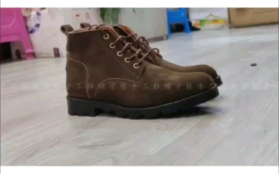 小码男鞋脚瘦纯手工制作皮鞋咖啡深棕色软皮羊皮系带男士马丁靴