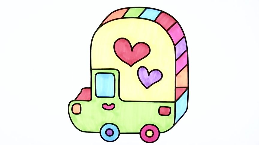 彩色简笔画,跟宝宝一起画玩具小餐车