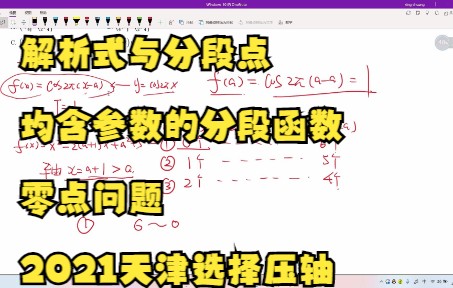 函数小题:解析式与分段点均含参数的零点问题》2021天津选择压轴