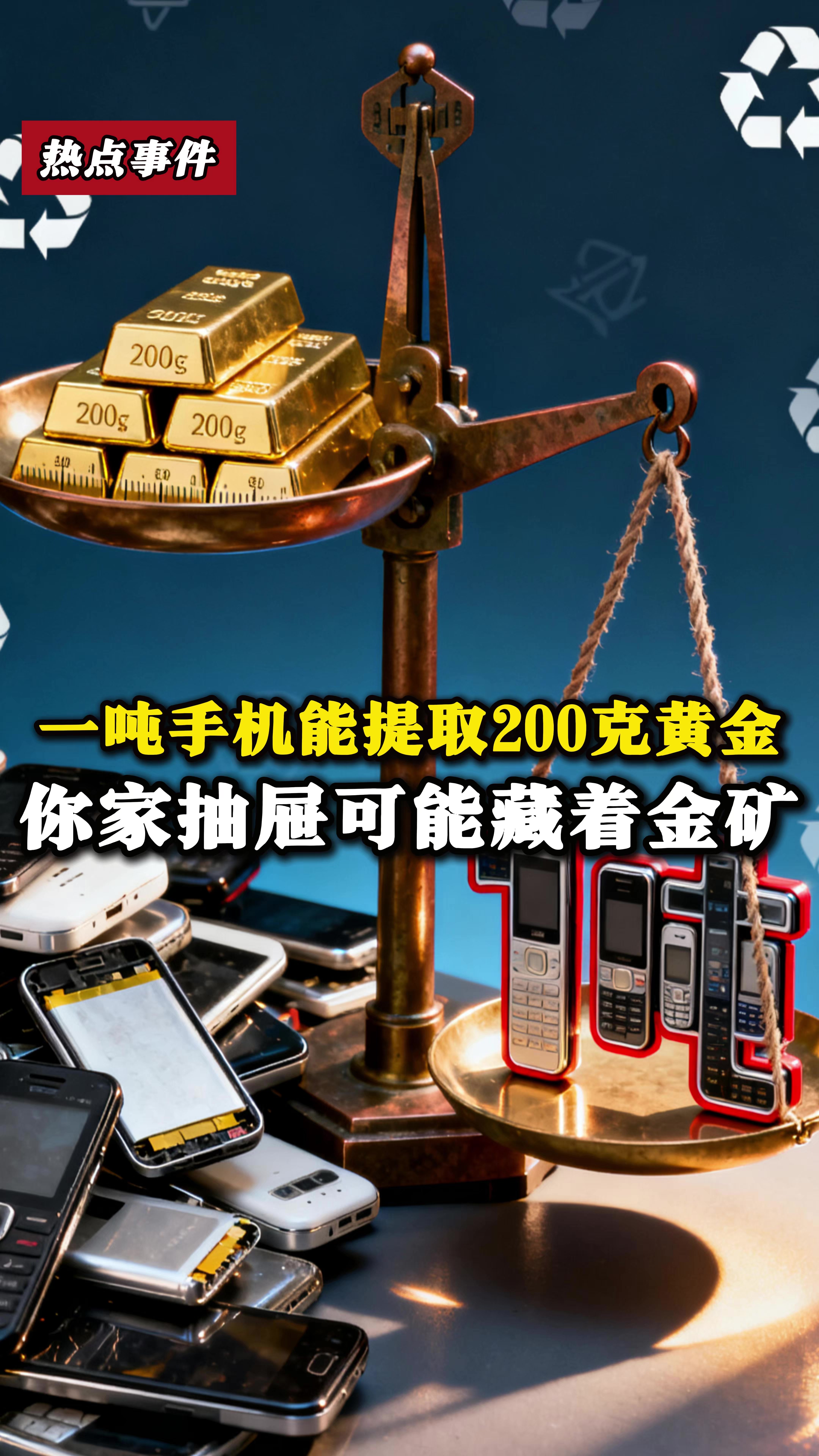 一吨手机能提取200克黄金,你家抽屉里有金矿 #黄金 #手机 #热点新闻...