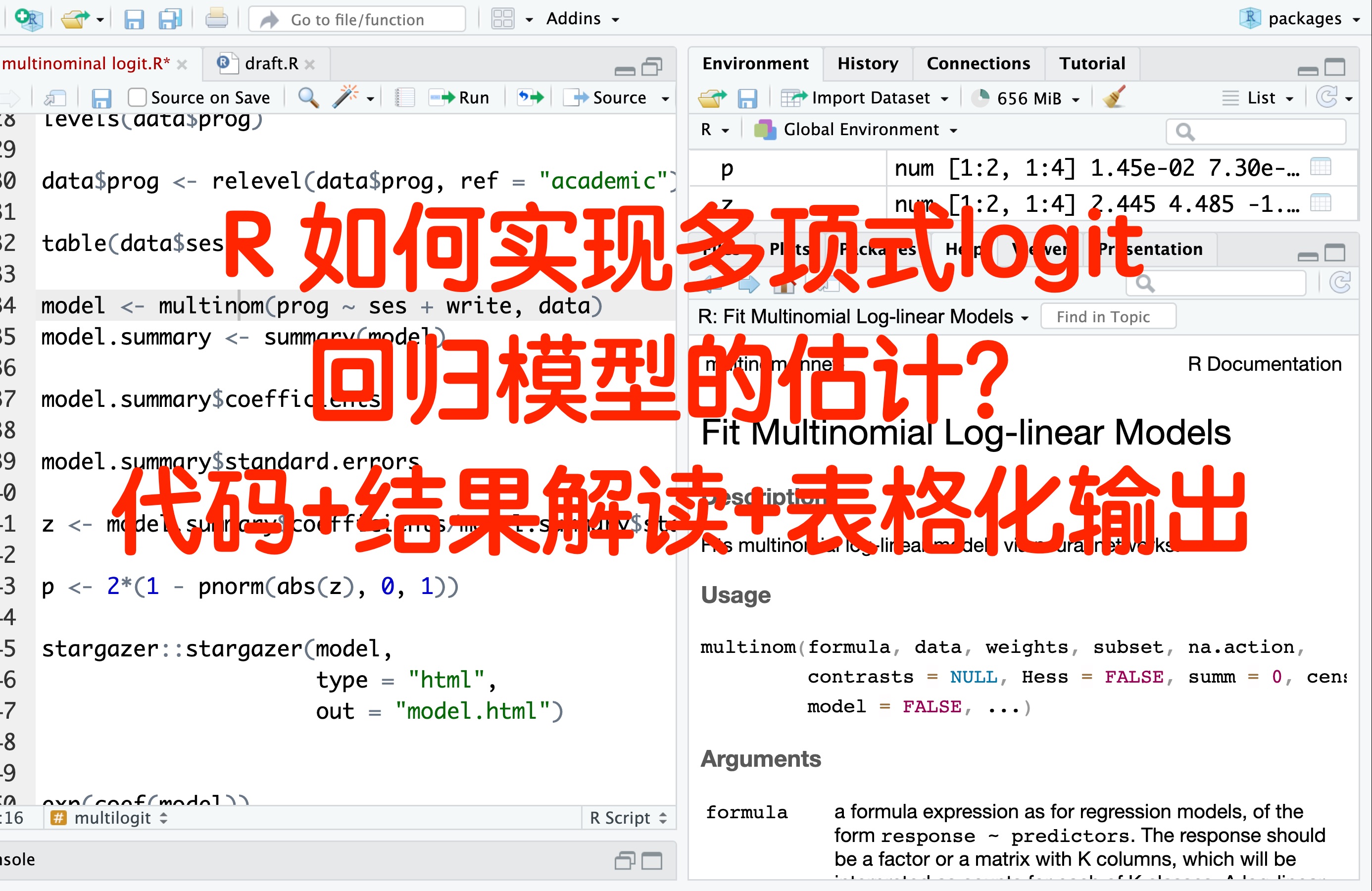 R语言如何实现多项式logit模型的估计?代码+结果解读+表格输出