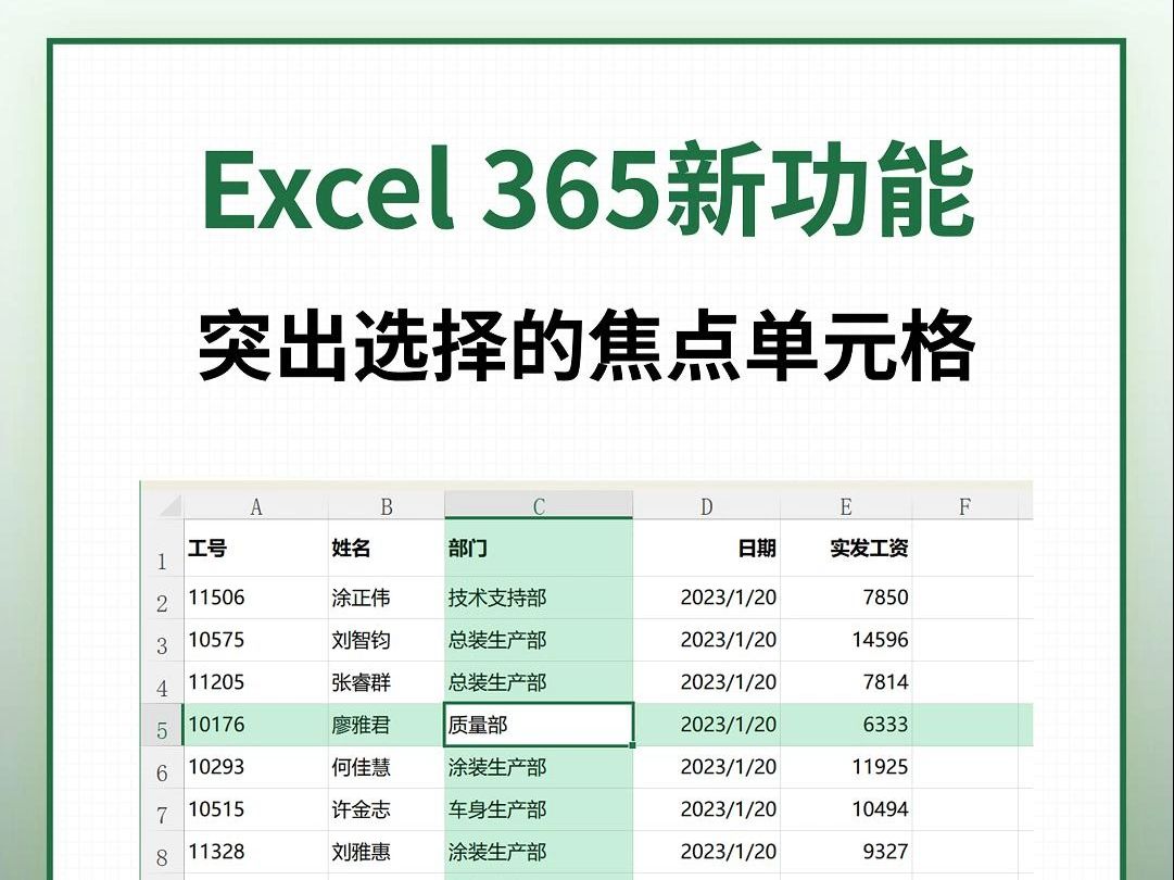 Excel 365新功能:突出选择的焦点单元格