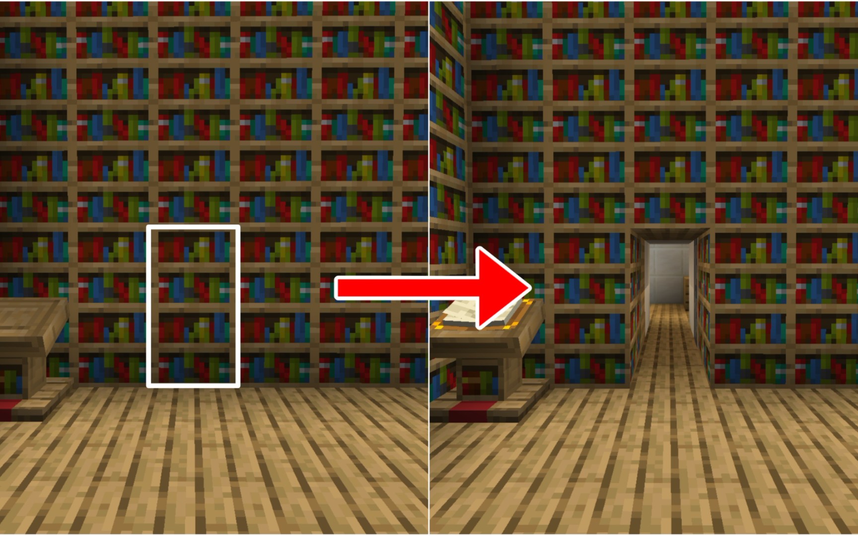 【Minecraft教学】简单实用的隐藏式书架门制作教学 超详细!