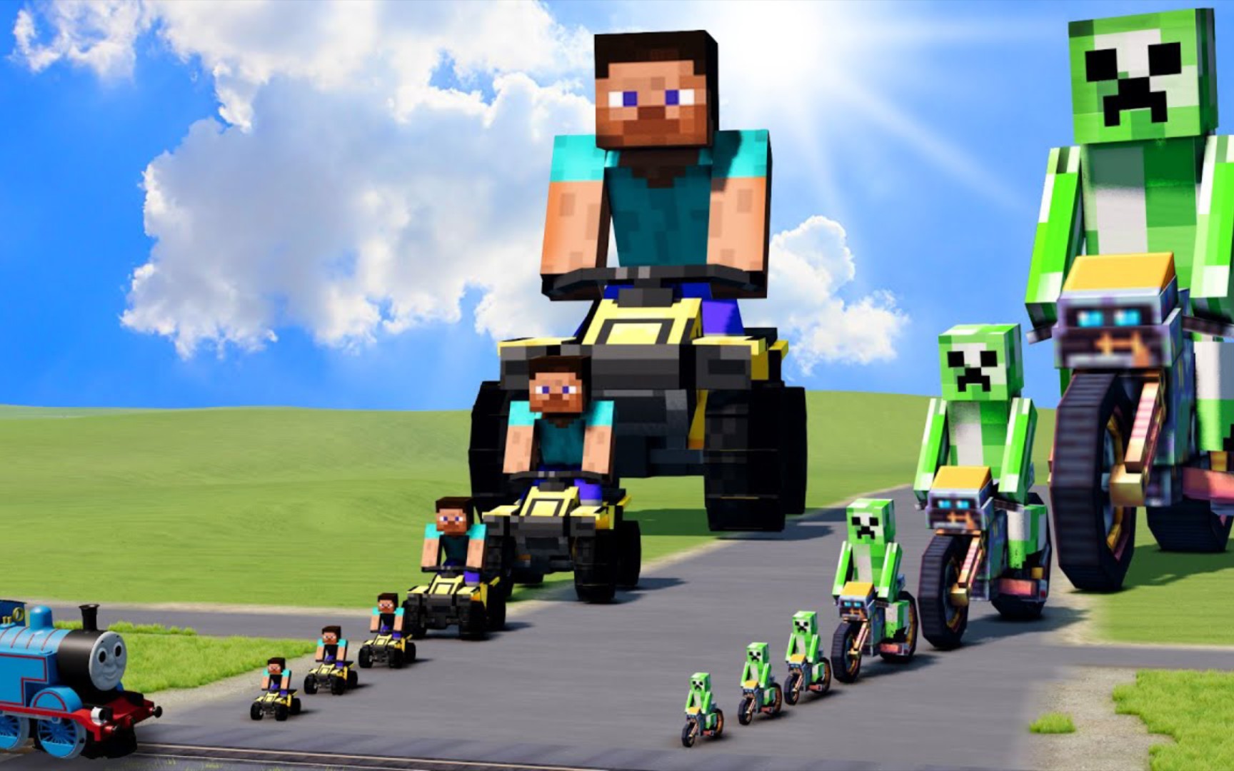 我的世界史蒂夫vs僵尸vs托马斯小火车～BeamNG车祸模拟器