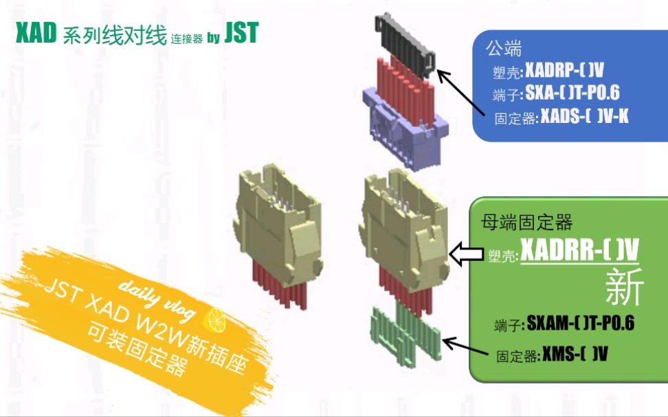 JST XAD 线对线连接器新插座: XADRR-( )V, 可装固定器(锁片)
