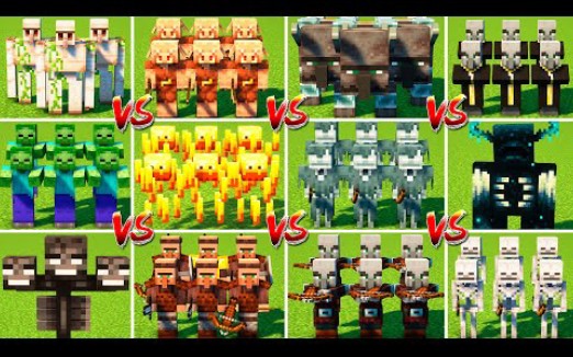 我的世界MC 铁傀儡VS冰术士VS卫道士VS循声守卫VS小白VS烈焰人...