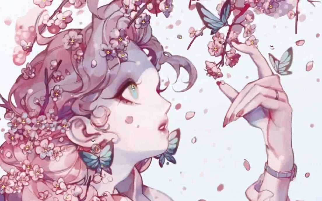 【绘画过程】樱花树下的少女,这粉嫩嫩的上色你会了吗?