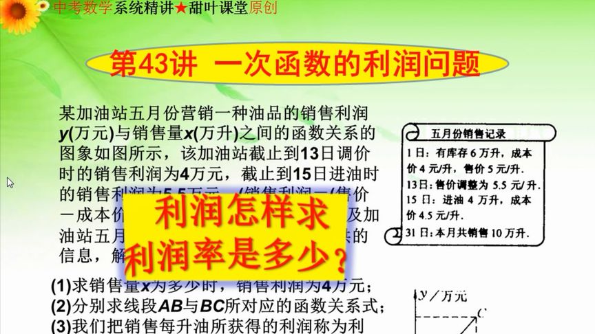 中考数学系统精讲考点突破第43讲一次函数的利润问题