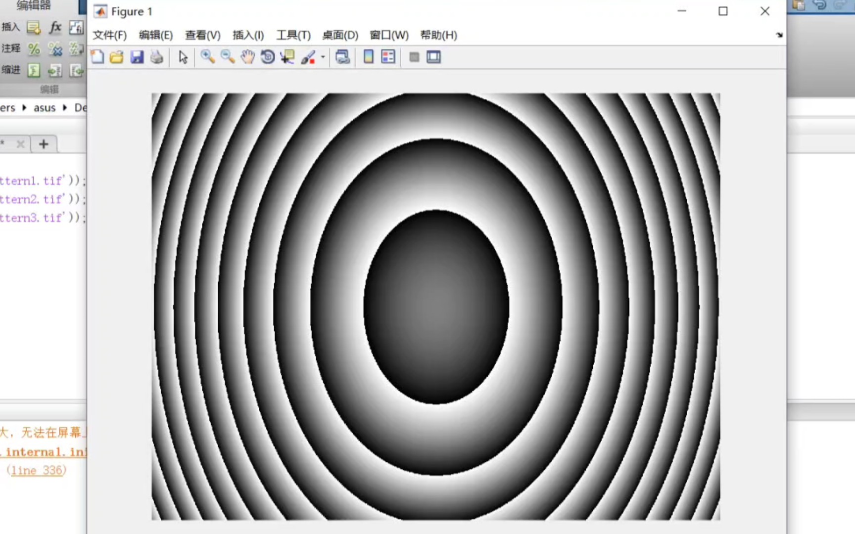 3幅干涉条纹图通过三步算法得到包裹相位分布图(使用Matlab处理)