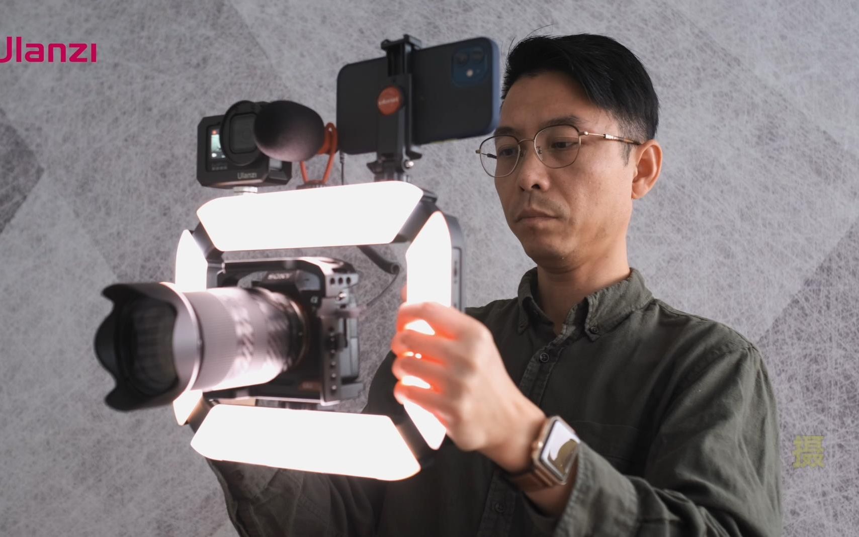 直播、摄像神器,优篮子Ulanzi U-200手持环形摄像补光灯支架