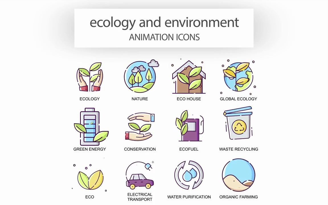 生态与环境动画图标AE模板