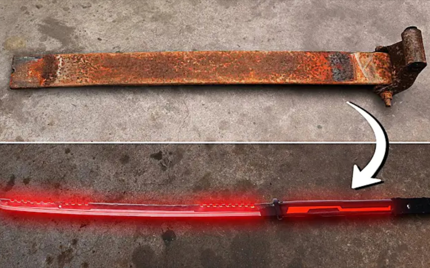 [油管搬运]用生锈的弹簧钢板锻造一把发光的刀