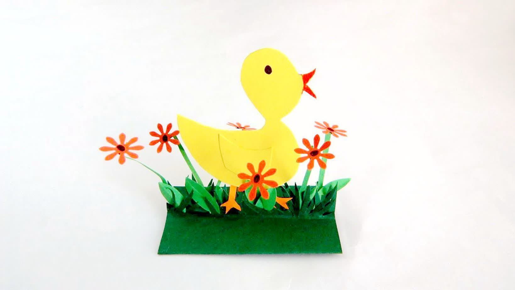 立体手工花:用纸做的纯手工立体纸艺小黄鸭,简单.