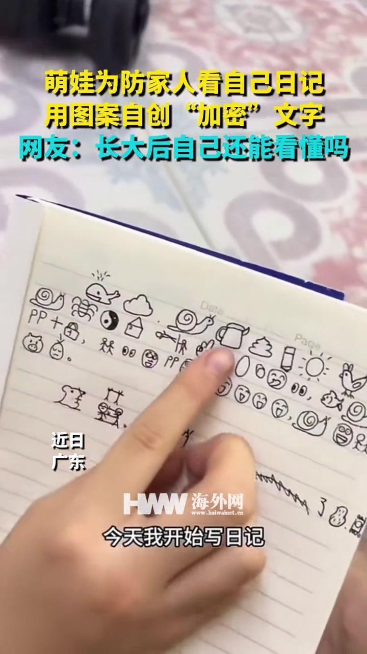 萌娃为防家人看自己日记用图案自创"加密"文字网友:长大后自己还能看...