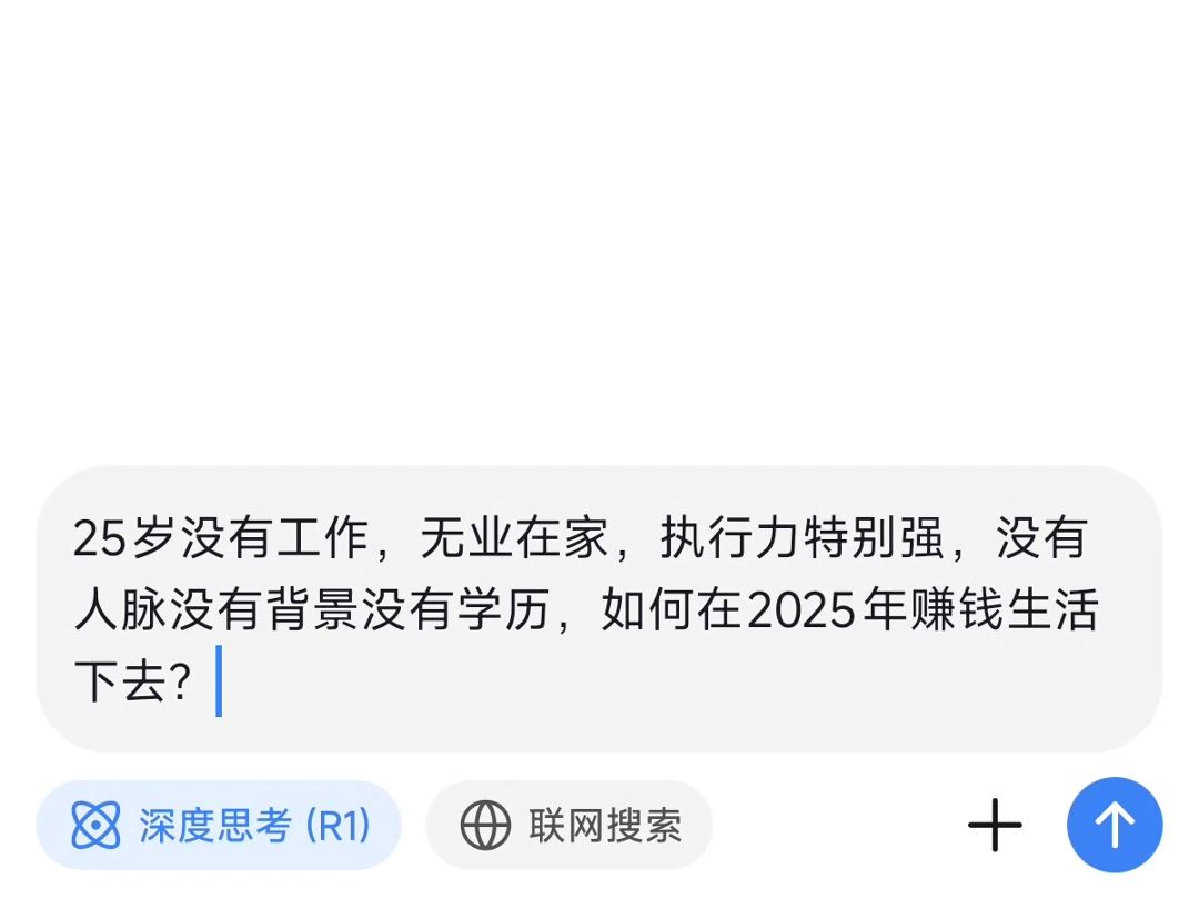 问DeepSeek,25岁没有工作如何在2025年赚钱活下去,原来选择居然...
