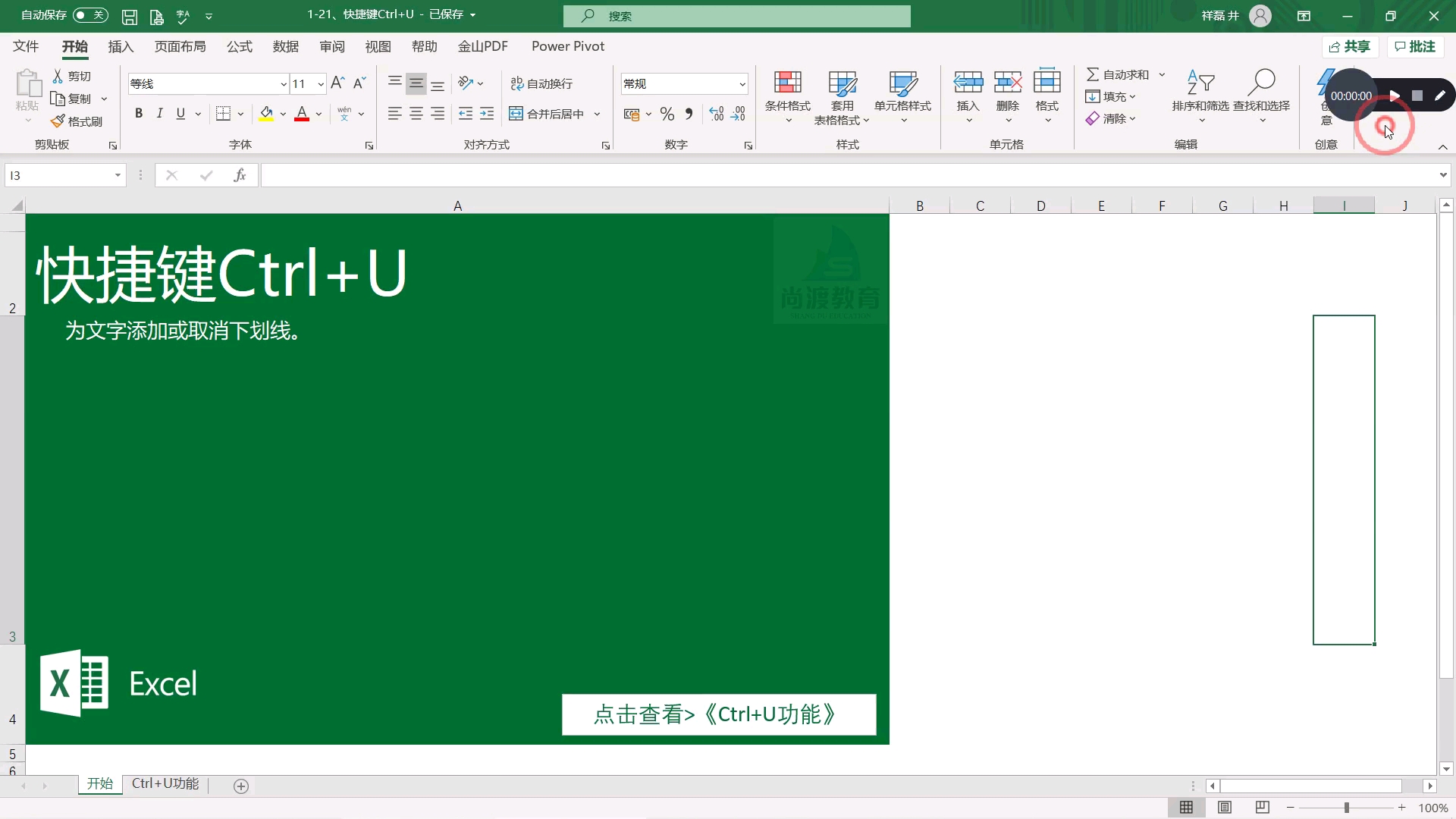 Excel 快捷键【Ctrl+U】