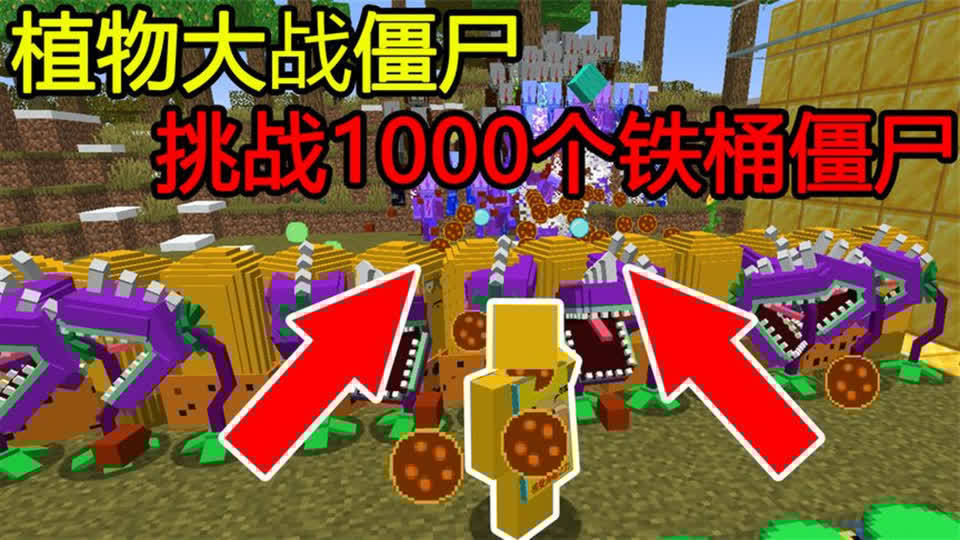 我的世界:植物大战僵尸,挑战1000只铁桶僵尸
