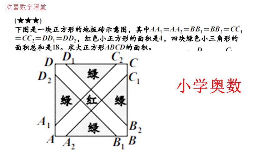 小学奥数,求正方形的面积,有数学天赋的孩子进!