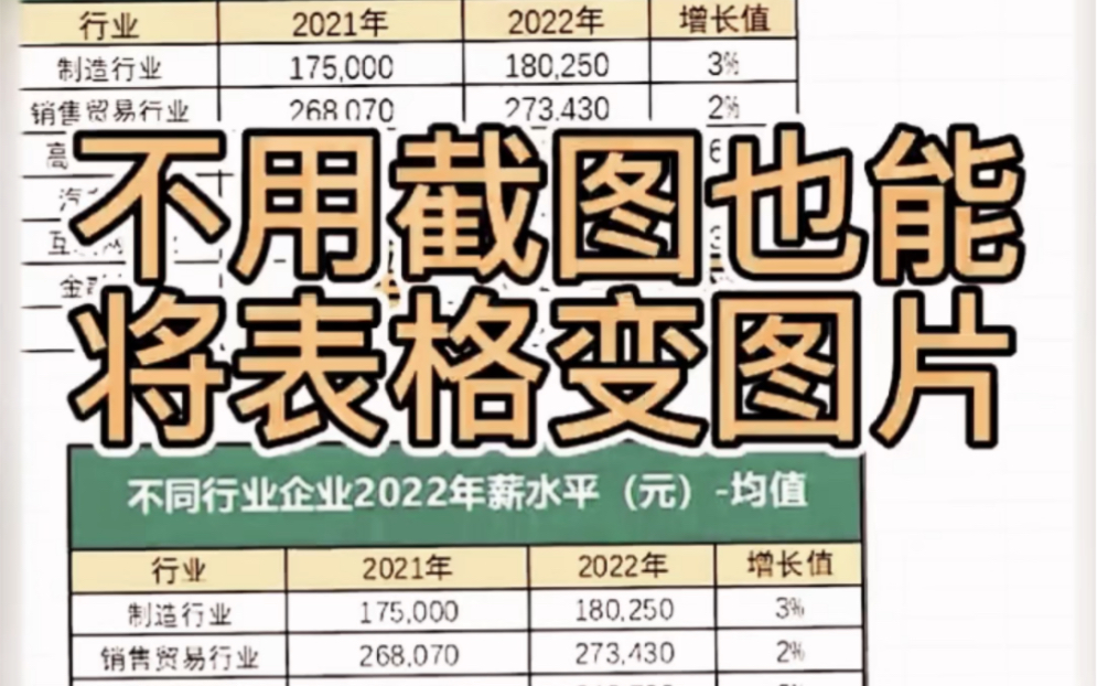 Excel表格不用截图,也能将表格变图片