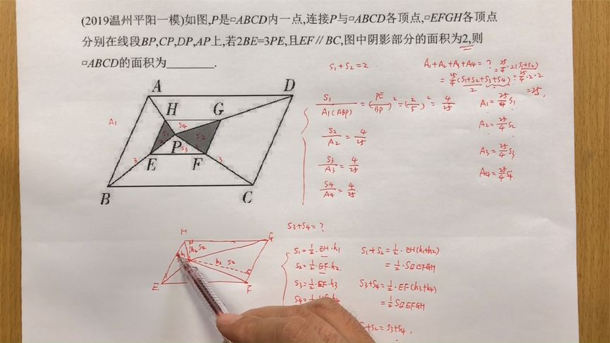 相似三角形面积比为对应边平方比、平行四边形内三角形【中偏较难