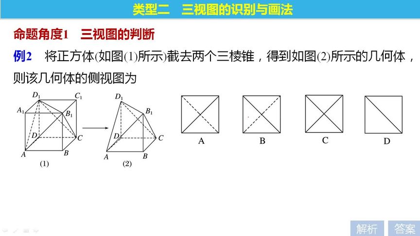 1.2.1中心投影与平行投影 1.2.2空间几何体的三视图 题型探究2