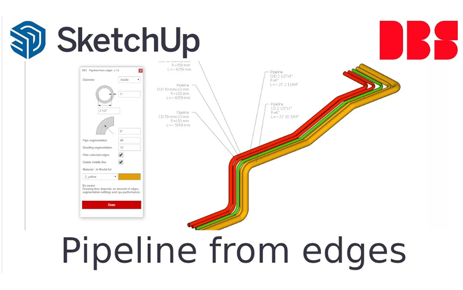 SketchUp 可控制分段数的管道插件 Pipeline from edges v1.6 by ...