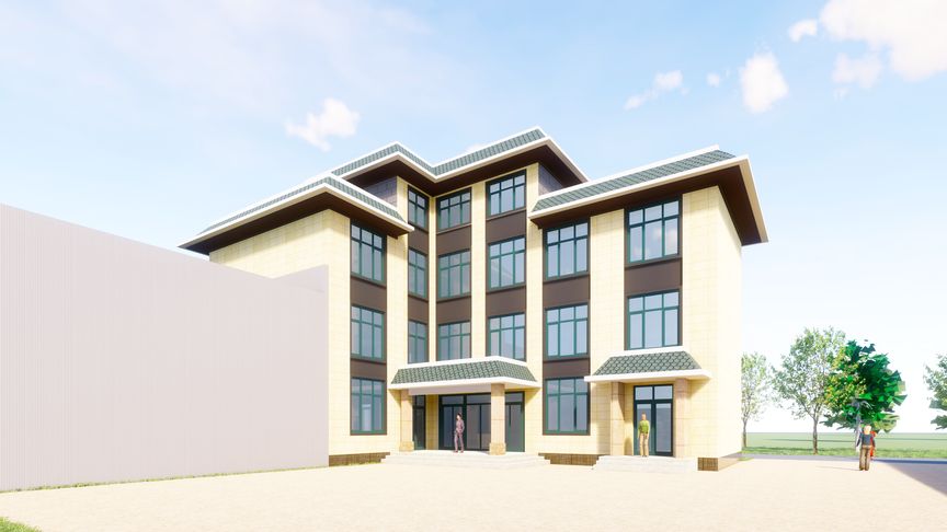 河北文安23X15米中式办公楼设计,L型布局,造型大气!