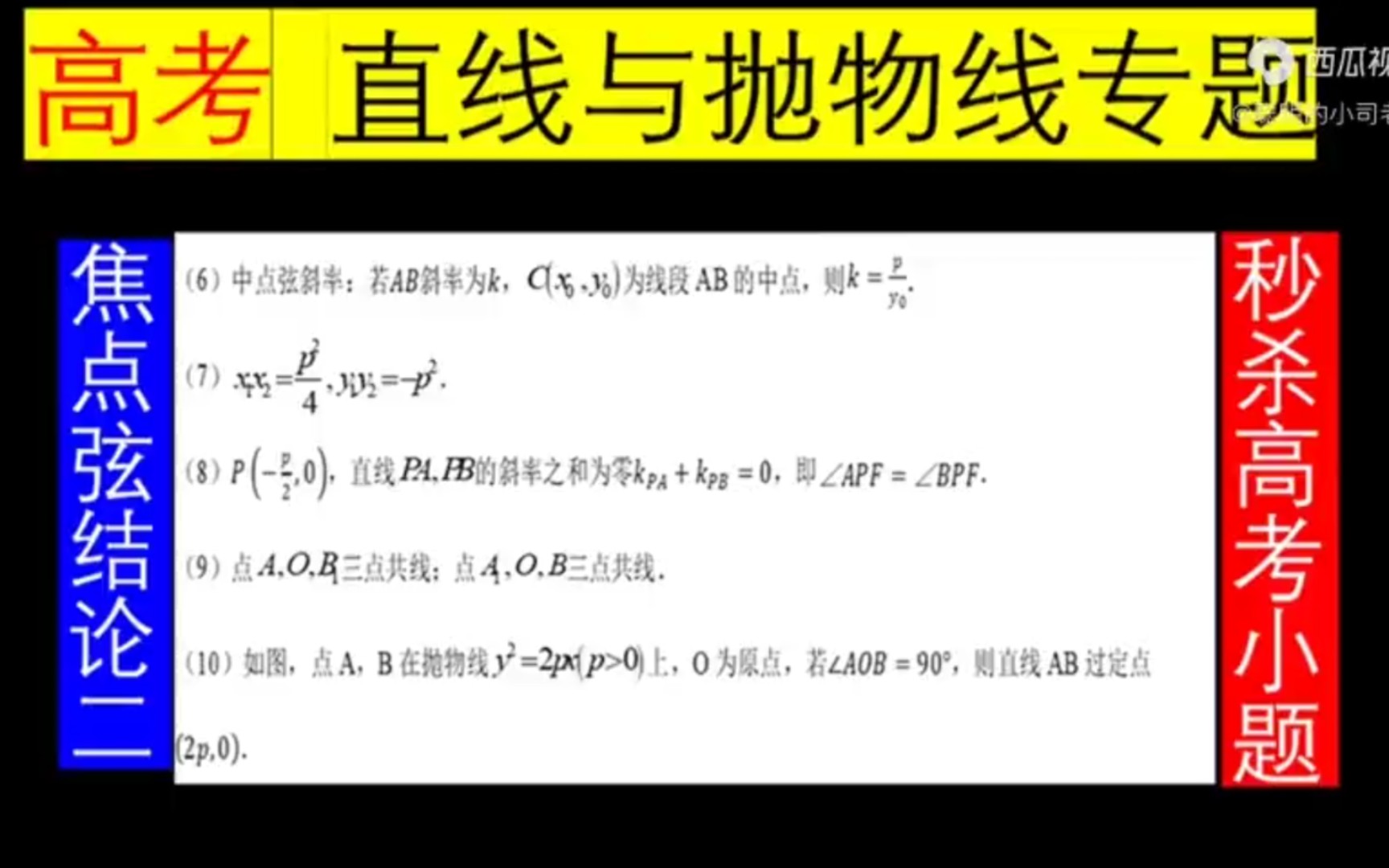 [高考数学结论]直线与抛物线 中点弦结论(二)