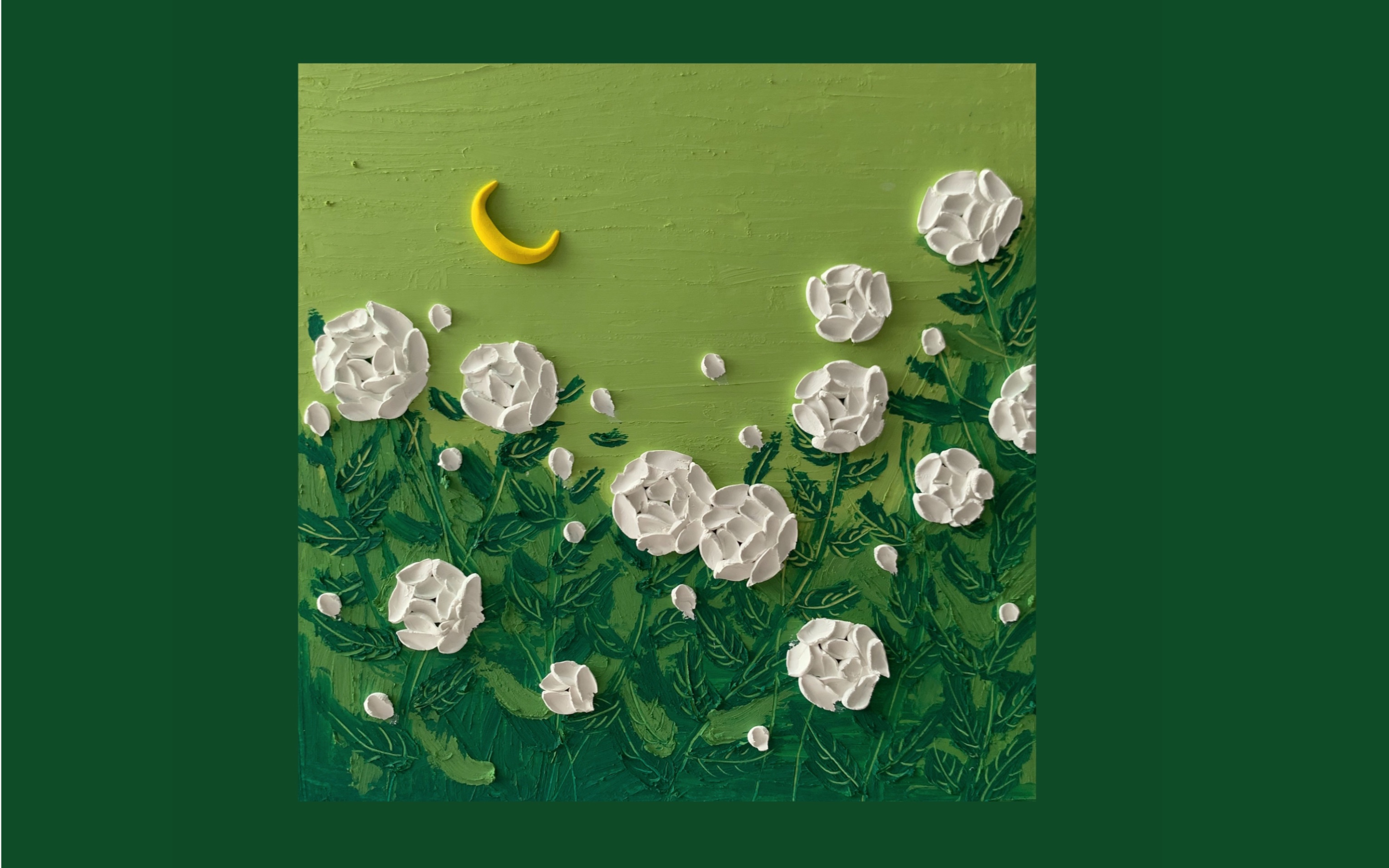 重彩油画棒画-月下白蔷薇(超简单的一幅画)